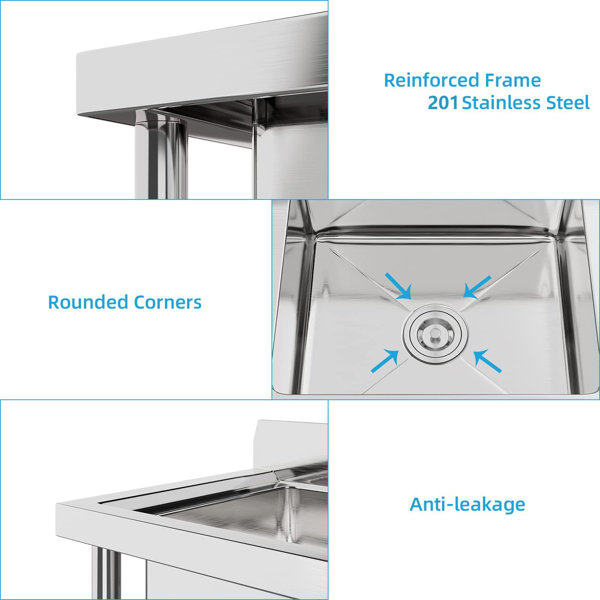 babevy Stainless Steel Utility Sink With Drainboard, [Wide Compartment ...
